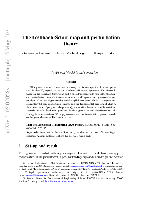 (PDF) The Feshbach–Schur map and perturbation theory