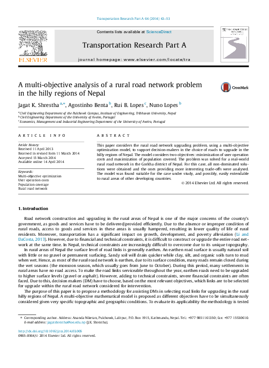 (PDF) A multi-objective analysis of a rural road network problem in the hilly regions of Nepal