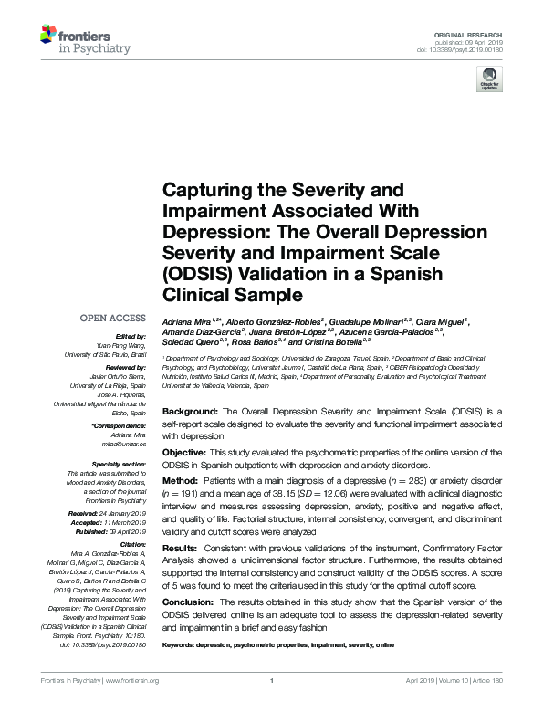 (PDF) Capturing the Severity and Impairment Associated With Depression ...