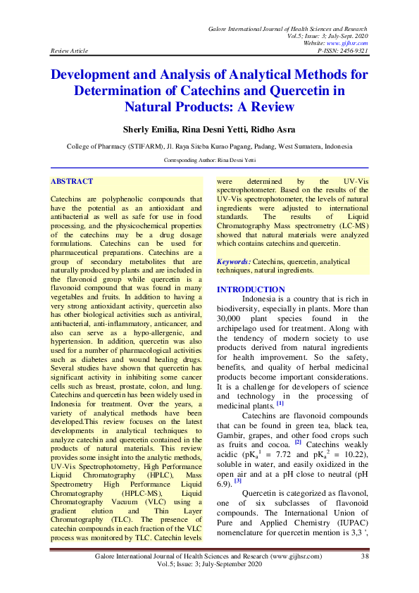 (PDF) Development and Analysis of Analytical Methods for Determination of Catechins and ...