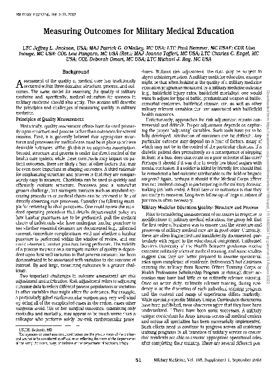 (PDF) Measuring Outcomes for Military Medical Education