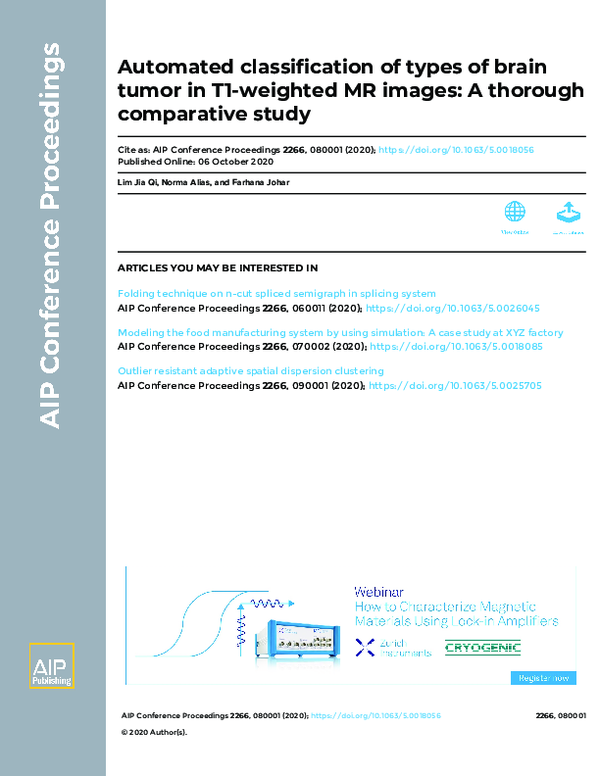 (PDF) Automated classification of types of brain tumor in T1-weighted MR images: A thorough ...