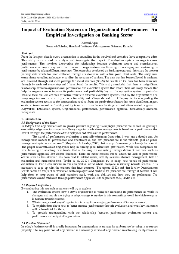 (PDF) Impact of Evaluation System on Organizational Performance: An Empirical Investigation on ...
