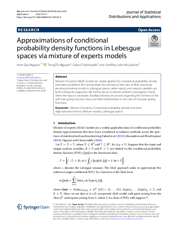 (PDF) Approximations of conditional probability density functions in Lebesgue spaces via mixture ...