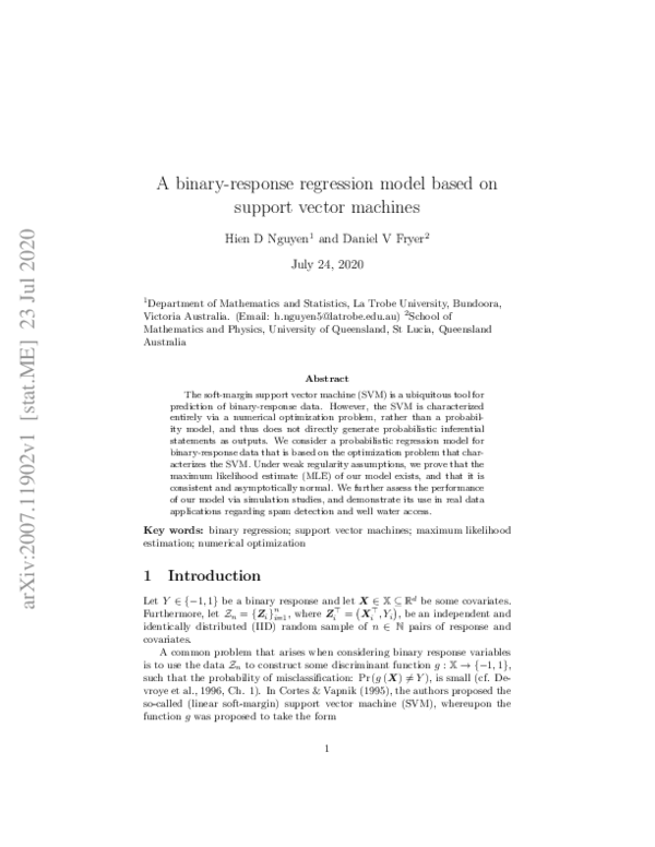 Pdf A Binary Response Regression Model Based On Support Vector Machines