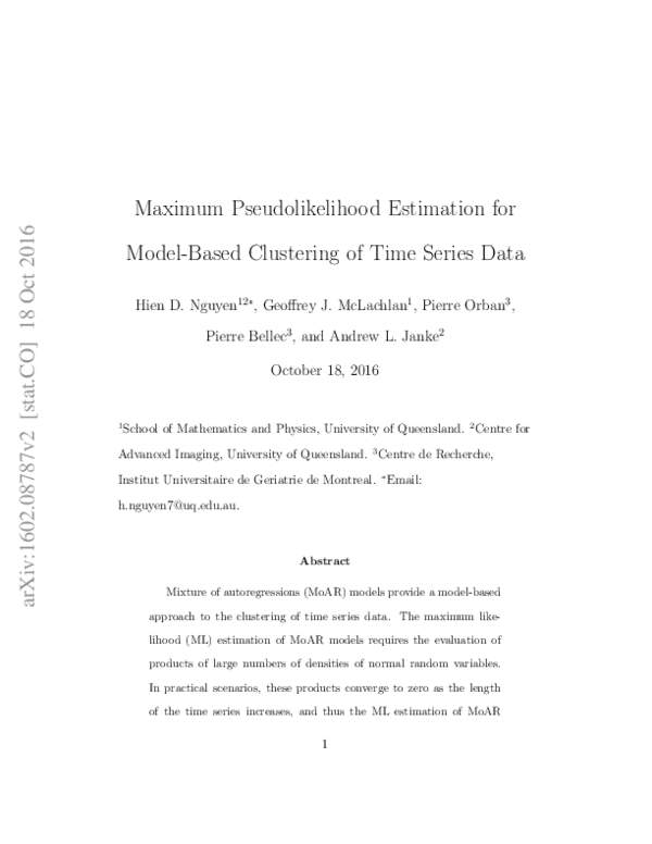 (PDF) Maximum Pseudolikelihood Estimation for Model-Based Clustering of Time Series Data