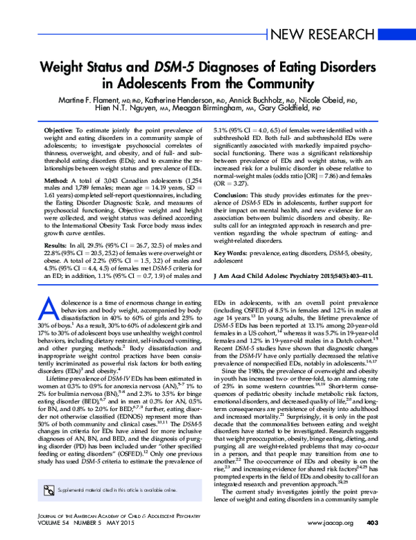 (PDF) Weight Status and DSM-5 Diagnoses of Eating Disorders in ...