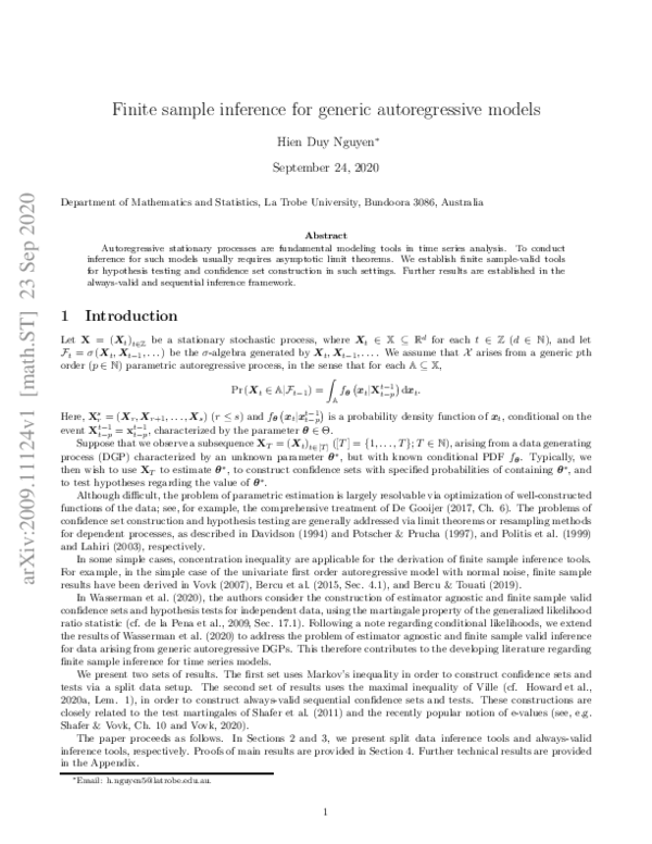 Pdf Finite Sample Inference For Generic Autoregressive Models
