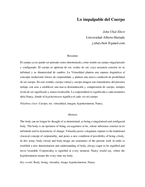 (PDF) Lo impalpable del Cuerpo