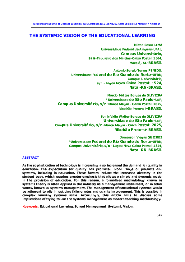 (PDF) The Systemic Vision Of The Educational Learning