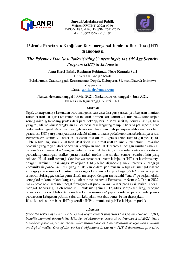 (PDF) Polemik Penetapan Kebijakan Baru mengenai Jaminan Hari Tua (JHT ...