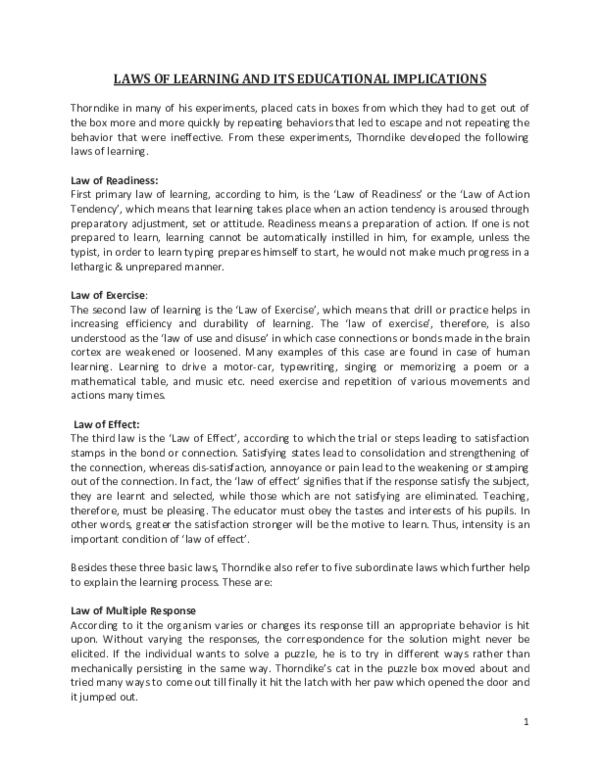 (PDF) LAWS OF LEARNING AND ITS EDUCATIONAL IMPLICATIONS
