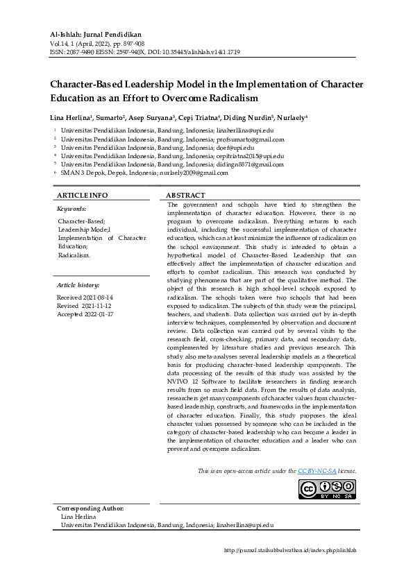 (PDF) Character-Based Leadership Model in the Implementation of ...