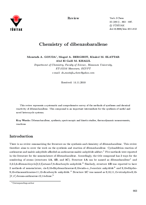 (PDF) Chemistry of dibenzobarallene
