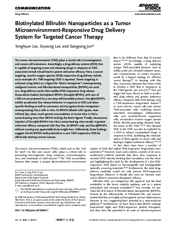 (PDF) Biotinylated Bilirubin Nanoparticles as a Tumor Microenvironment ...