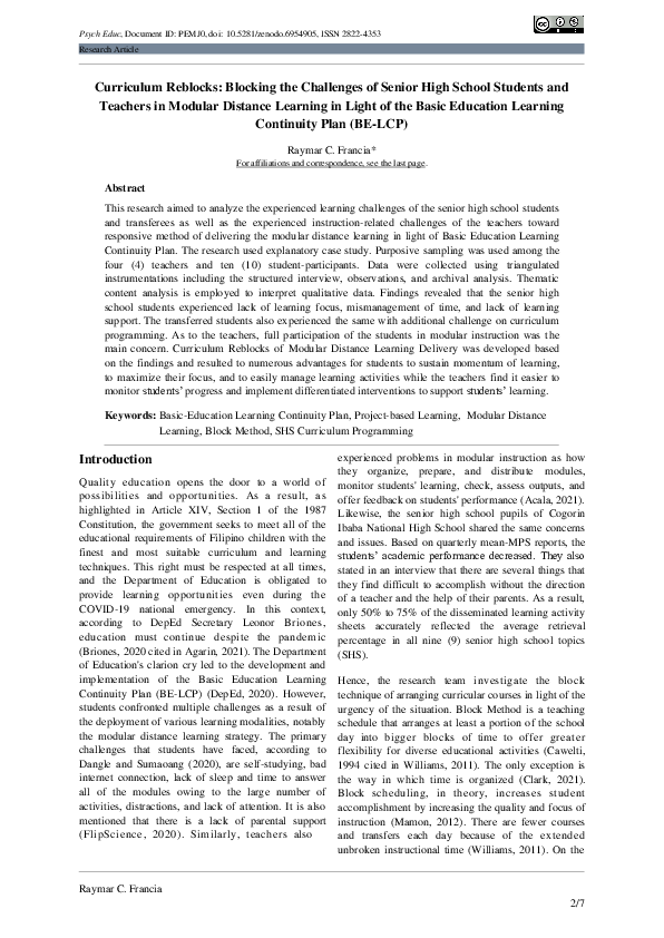 (PDF) Curriculum Reblocks: Blocking the Challenges of Senior High ...