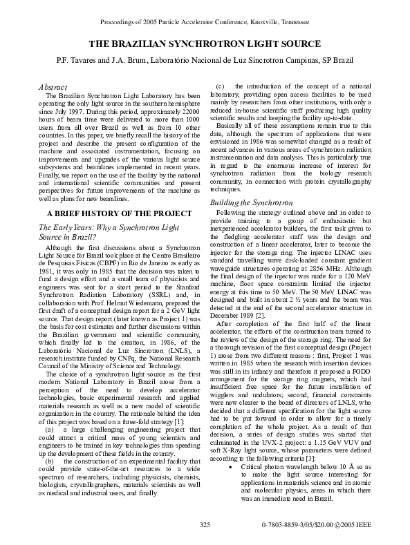 (PDF) The Brazilian Synchrotron Light Source | Paulo Afonso Tavares - Academia.edu