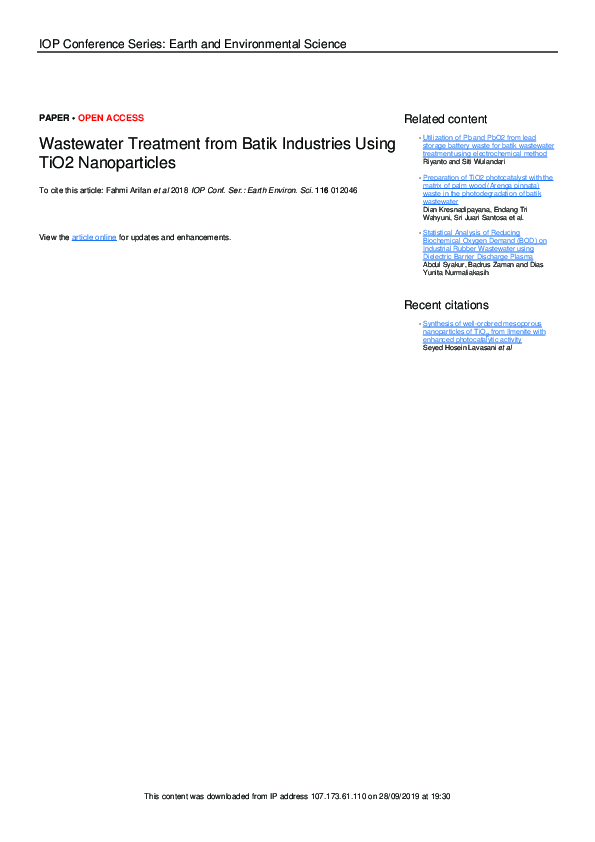 (PDF) Wastewater Treatment from Batik Industries Using TiO2 Nanoparticles