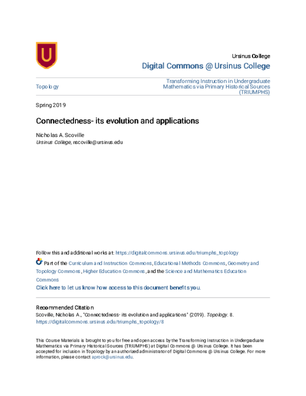 (PDF) Connectedness- its evolution and applications