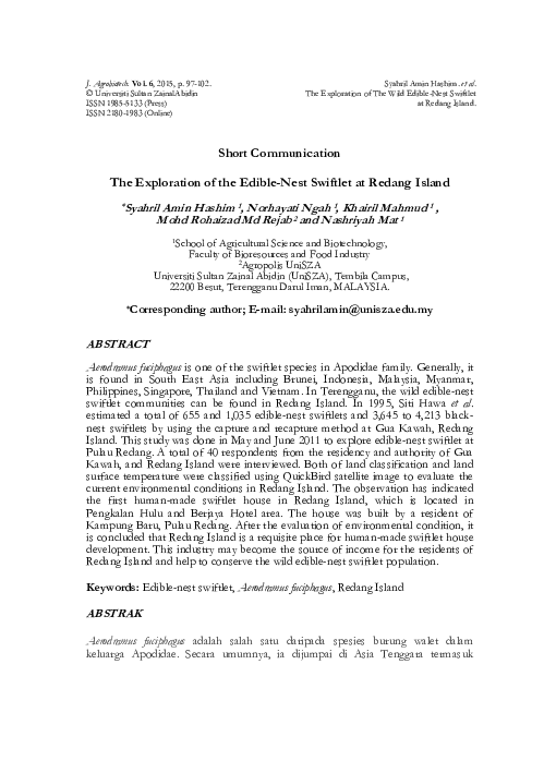 (PDF) The Exploration of the Edible-Nest Swiftlet at Redang Island
