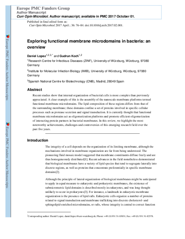 (PDF) Exploring functional membrane microdomains in bacteria: an overview