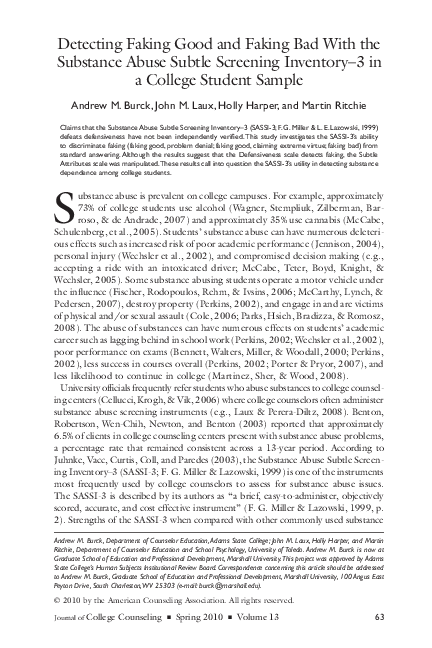(PDF) Detecting Faking Good and Faking Bad With the Substance Abuse ...