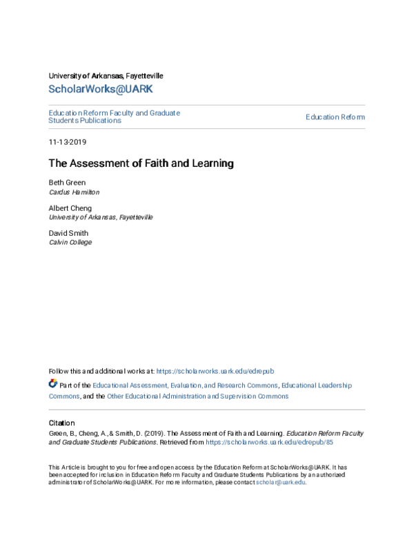 (PDF) The Assessment of Faith and Learning