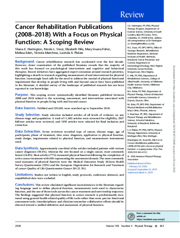 (PDF) Cancer Rehabilitation Publications (2008–2018) With a Focus on ...