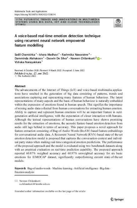 Pdf A Voice Based Real Time Emotion Detection Technique Using Recurrent Neural Network