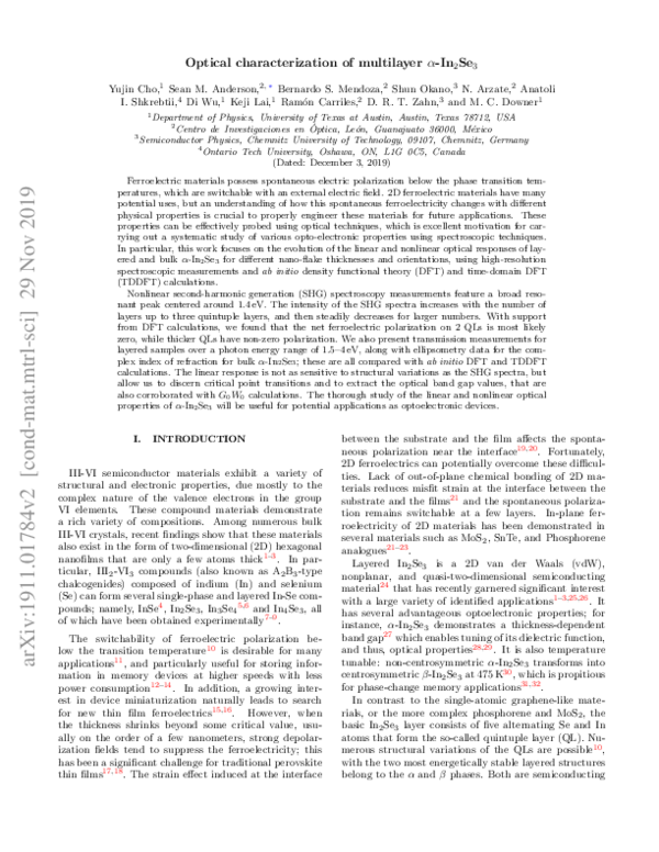 (PDF) Opto-electronic properties of alpha-In2Se3: single-layer to bulk