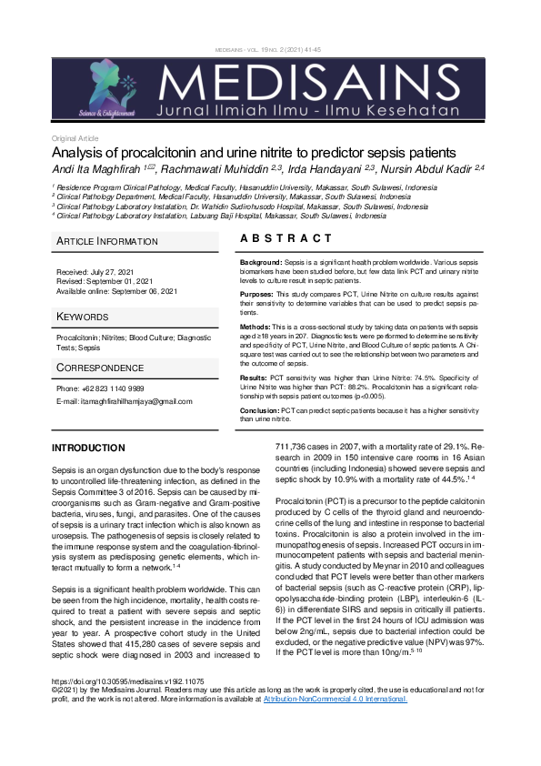 (PDF) Analysis of procalcitonin and urine nitrite to predictor sepsis ...