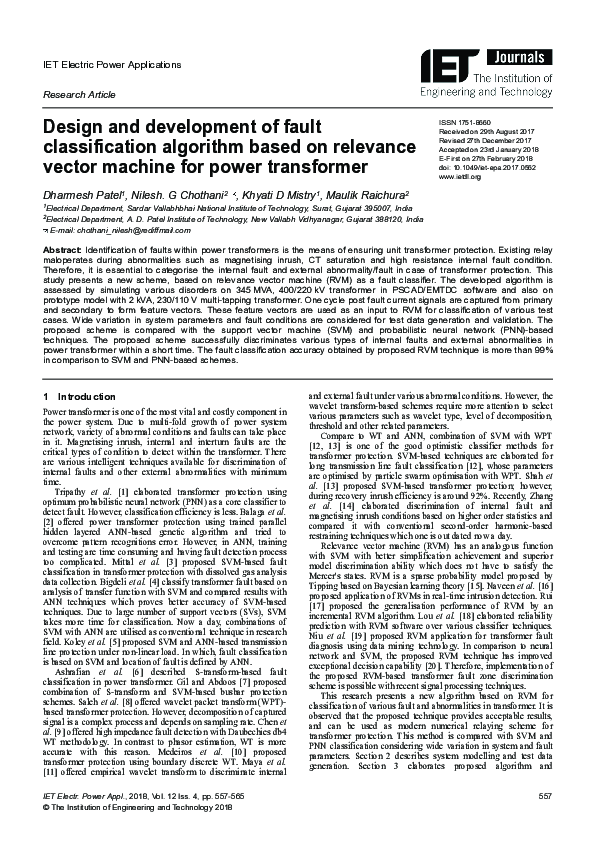 Pdf Design And Development Of Fault Classification Algorithm Based On 4290