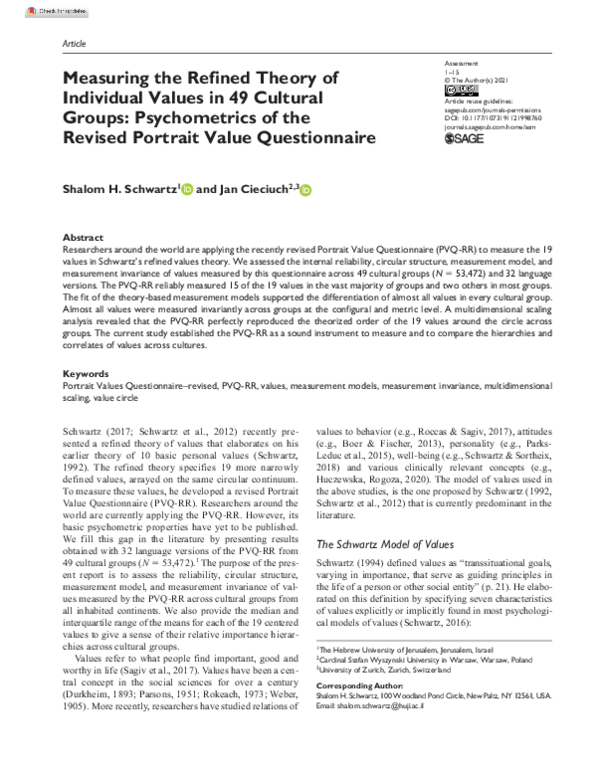 (PDF) Measuring the Refined Theory of Individual Values in 49 Cultural ...