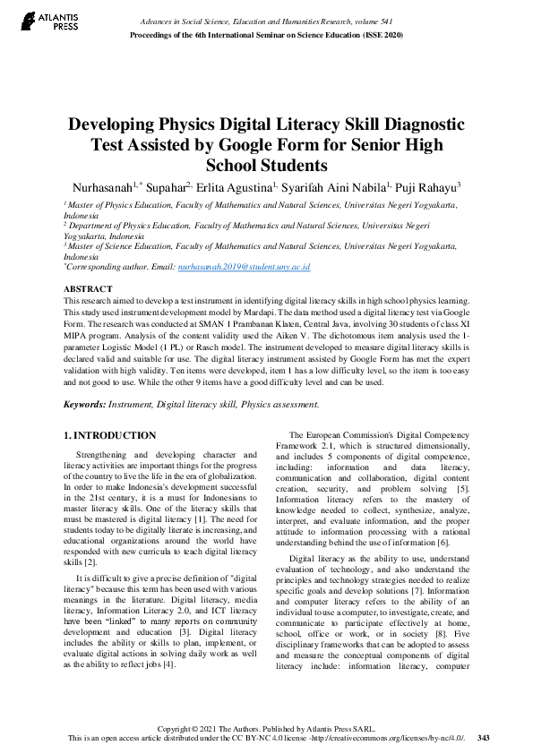 (PDF) Developing Physics Digital Literacy Skill Diagnostic Test ...
