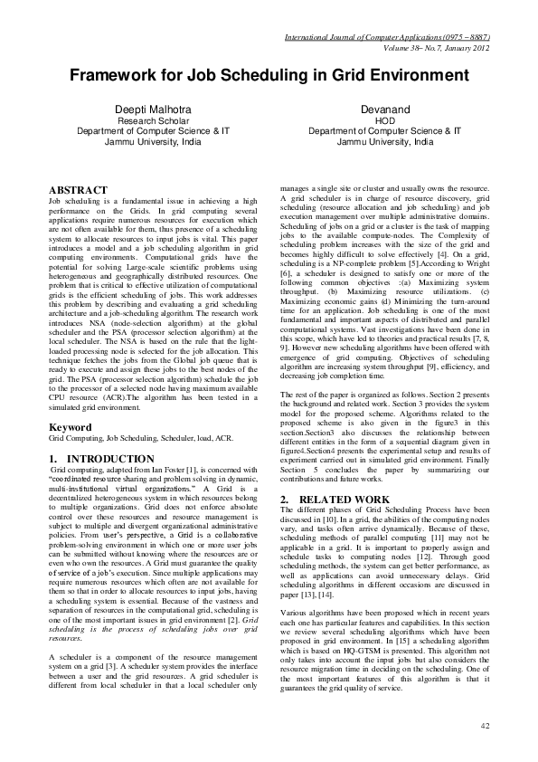 Pdf Framework For Job Scheduling In Grid Environment Engineer Devanand
