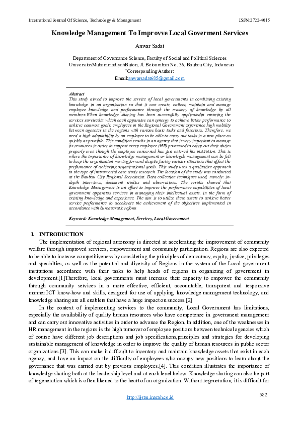 (PDF) Knowledge Management To Improve Local Government Services