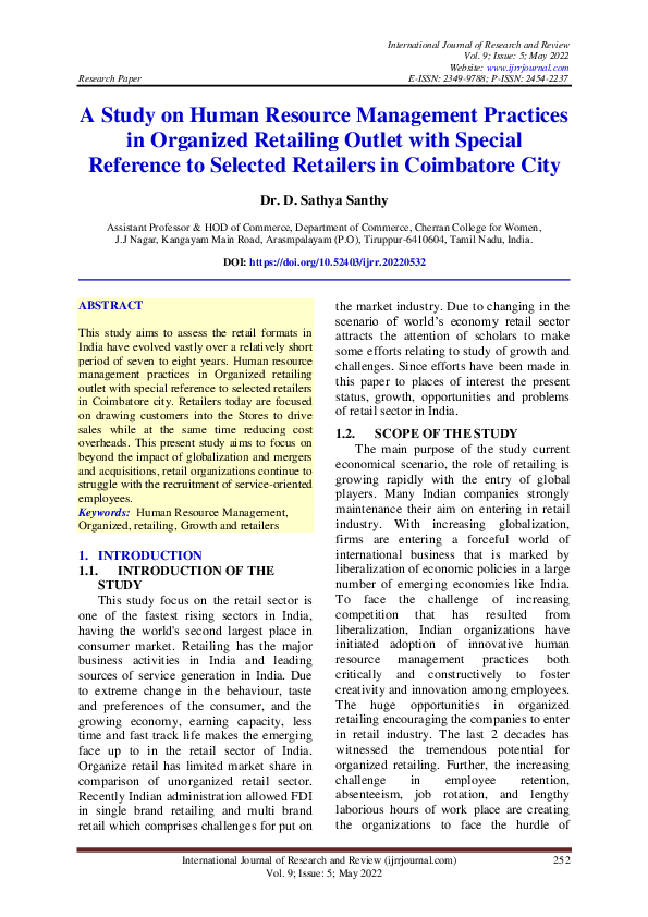 (PDF) A Study on Human Resource Management Practices in Organized ...