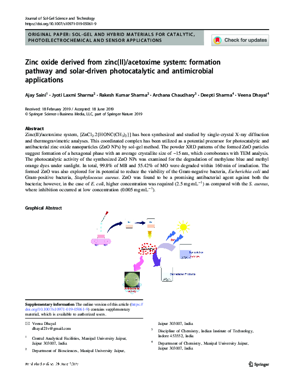 (PDF) Zinc oxide derived from zinc(II)/acetoxime system: formation ...