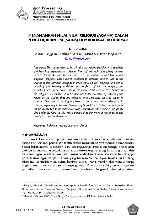 (PDF) Menanamkan Nilai-Nilai Religius (Agama) dalam Pembelajaran IPA ...