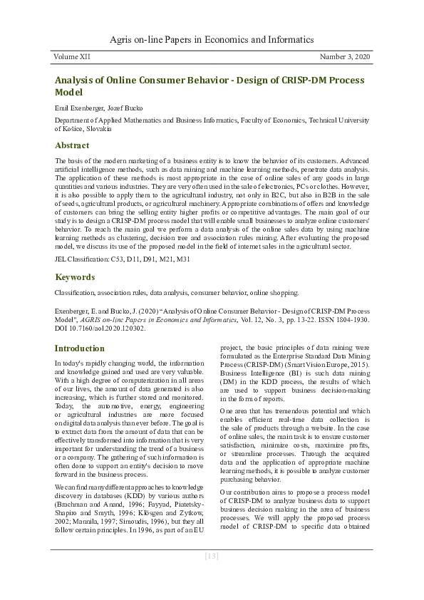 (PDF) Analysis of Online Consumer Behavior - Design of CRISP-DM Process Model