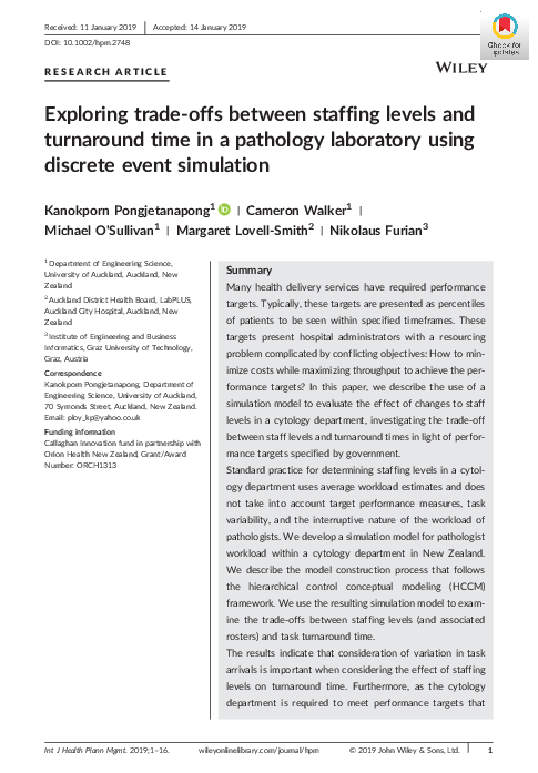 (PDF) Exploring trade-offs between staffing levels and turnaround time in a pathology laboratory ...
