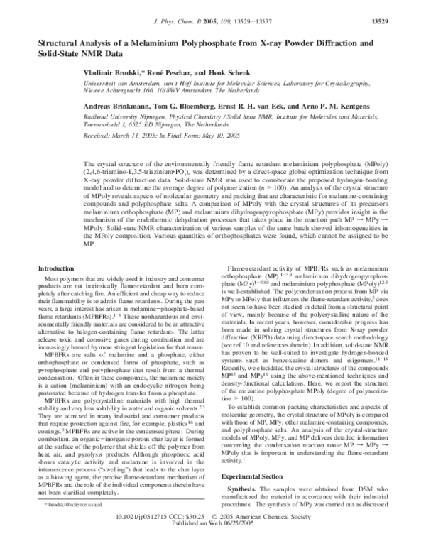 Pdf Structural Analysis Of A Melaminium Polyphosphate From X Ray