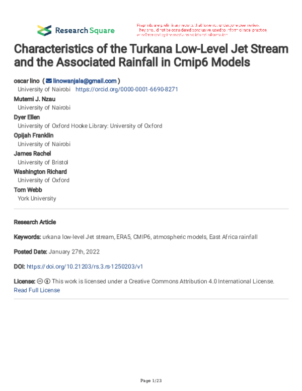 (PDF) Characteristics of the Turkana Low-Level Jet Stream and the ...