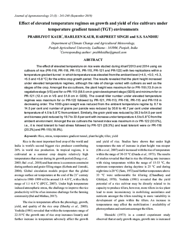 (PDF) Effect of elevated temperature regimes on growth and yield of ...