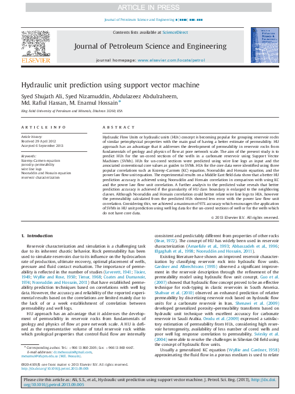 (PDF) Hydraulic unit prediction using support vector machine