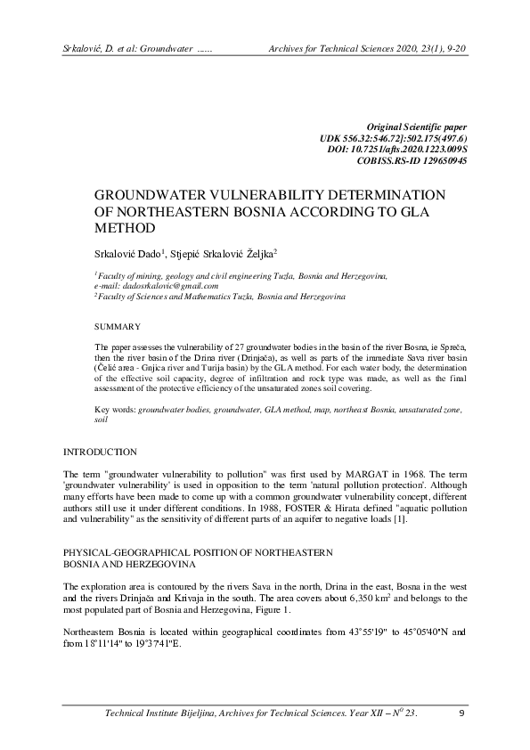 (PDF) Groundwater Vulnerability Determination of Northeastern Bosnia ...
