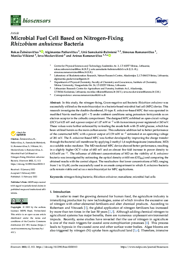 (PDF) Microbial Fuel Cell Based on Nitrogen-Fixing Rhizobium anhuiense Bacteria
