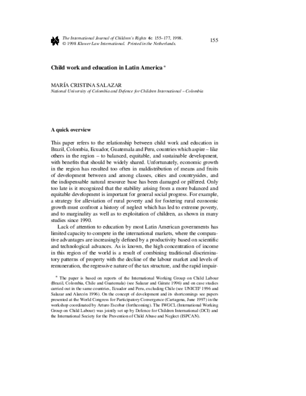 (PDF) Child work and education in Latin America