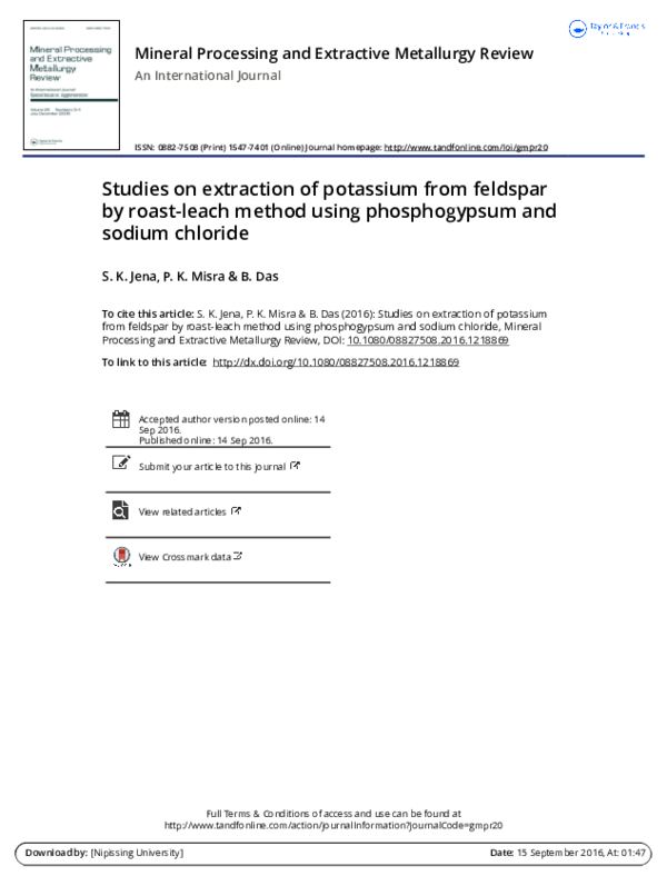 (PDF) Studies on Extraction of Potassium from Feldspar by Roast-leach ...
