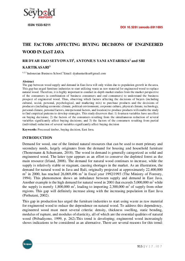 (PDF) THE FACTORS AFFECTING BUYING DECISIONS OF ENGINEERED WOOD IN EAST JAVA RR DYAH EKO ...